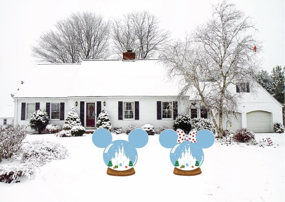 Mickey Minnie Mouse Snow Globe Cinderella Castle Bow Merry Christmas ...