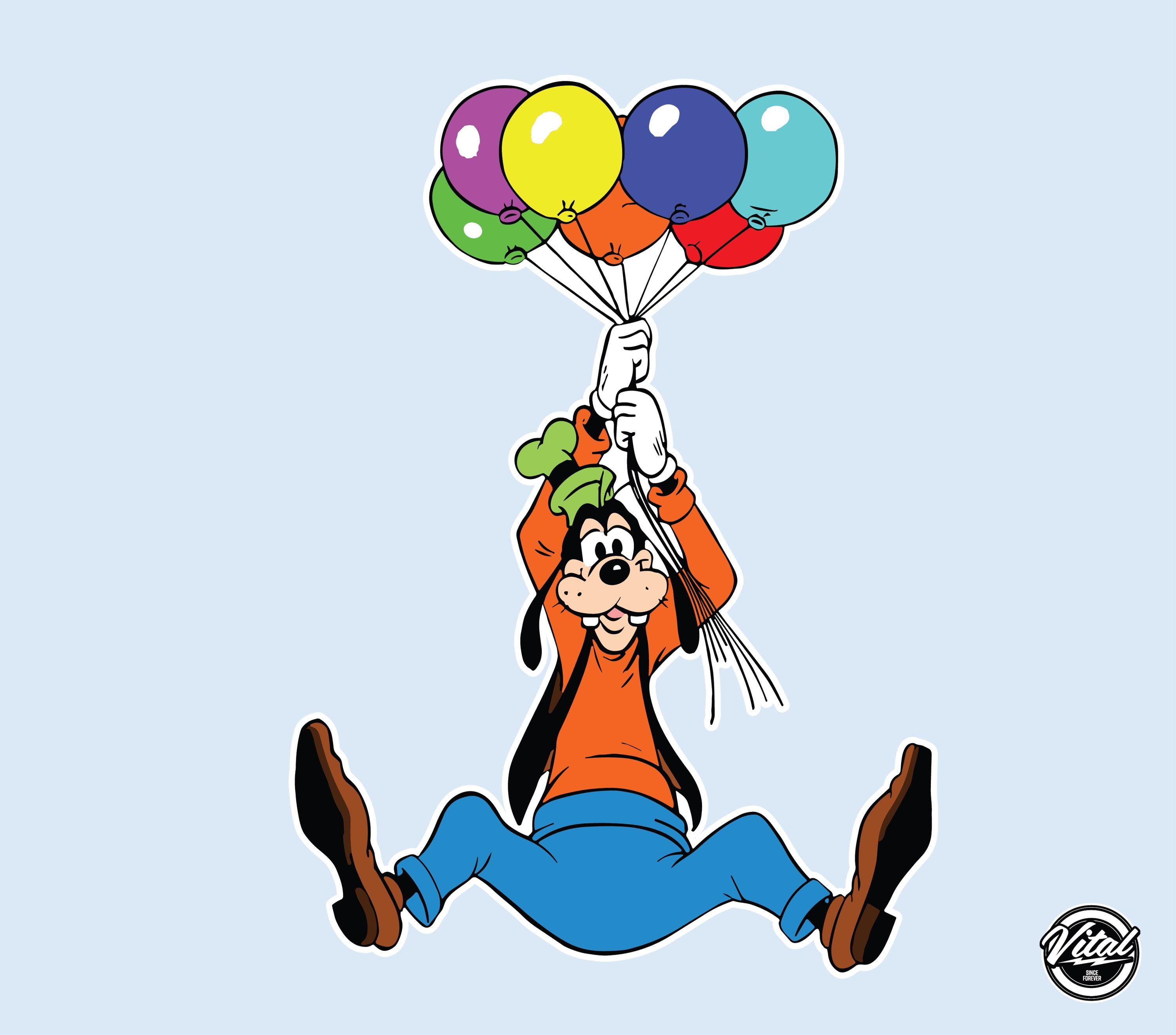 Mickey Minnie Mouse Pluto Goofy Dog Holding Balloons Happy Birthday ...