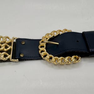 Vintage 80s Leather Belt: Dark Blue With Gold Chain Detail - Etsy