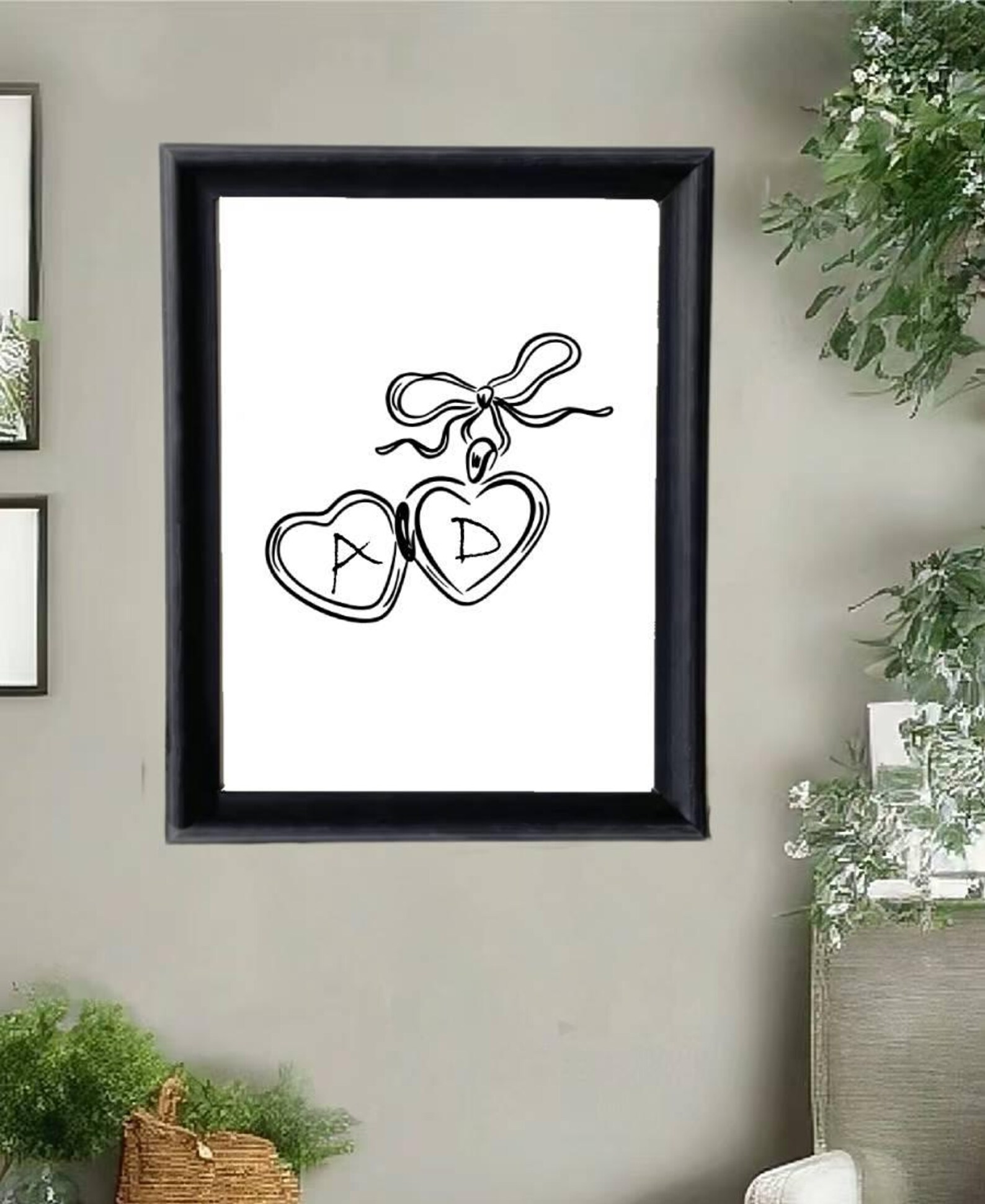 Custom Couples Initial Locket Art Print Poster, Framed Couple Gift ...
