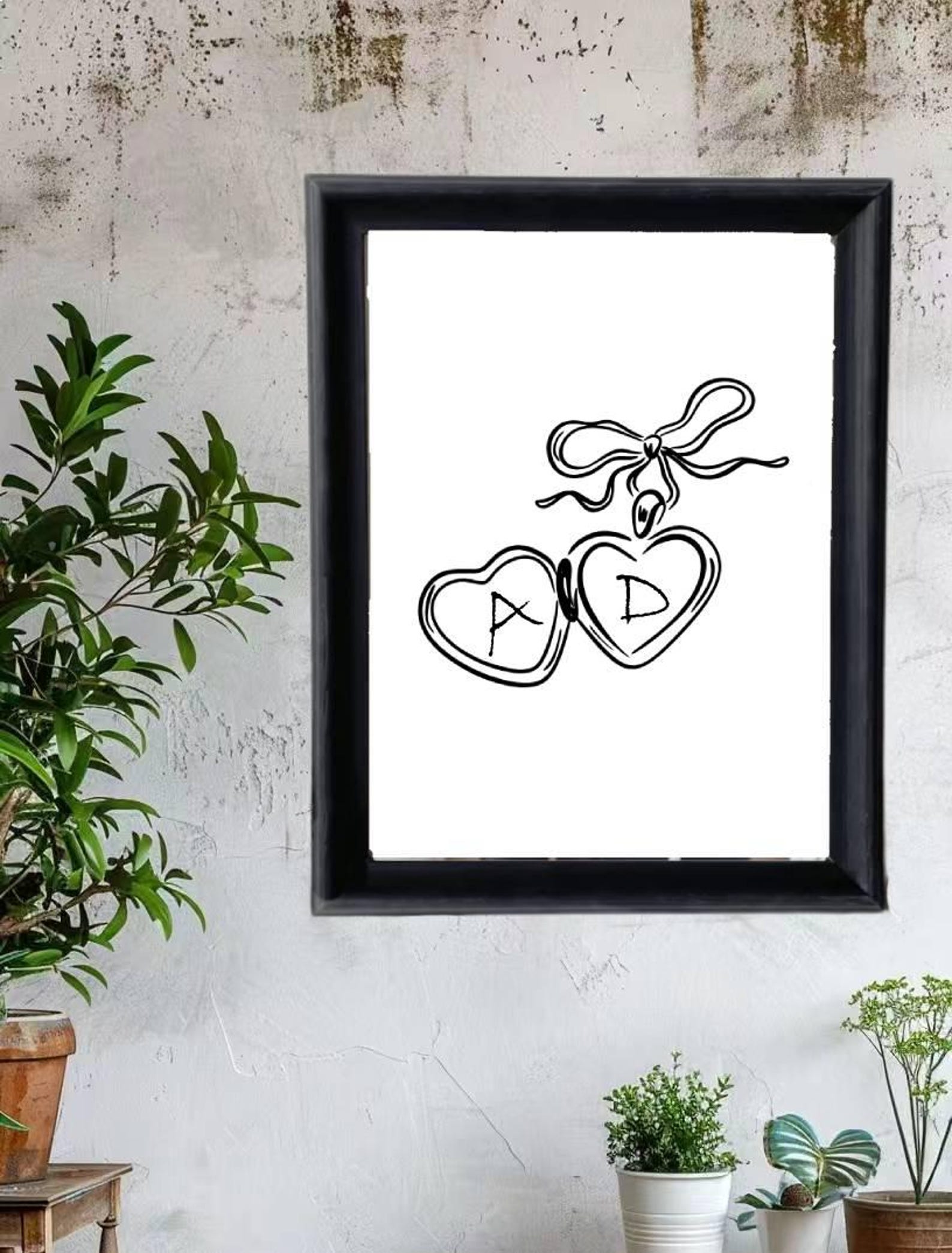 Custom Couples Initial Locket Art Print Poster, Framed Couple Gift ...