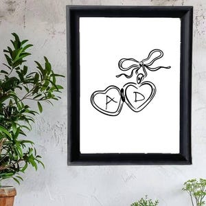 Custom Couples Initial Locket Art Print Poster, Framed Couple Gift ...