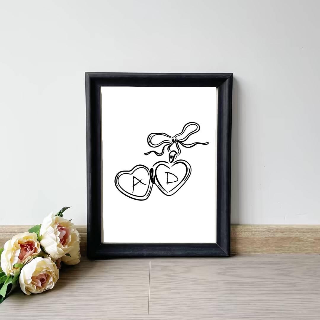 Custom Couples Initial Locket Art Print Poster, Framed Couple Gift ...