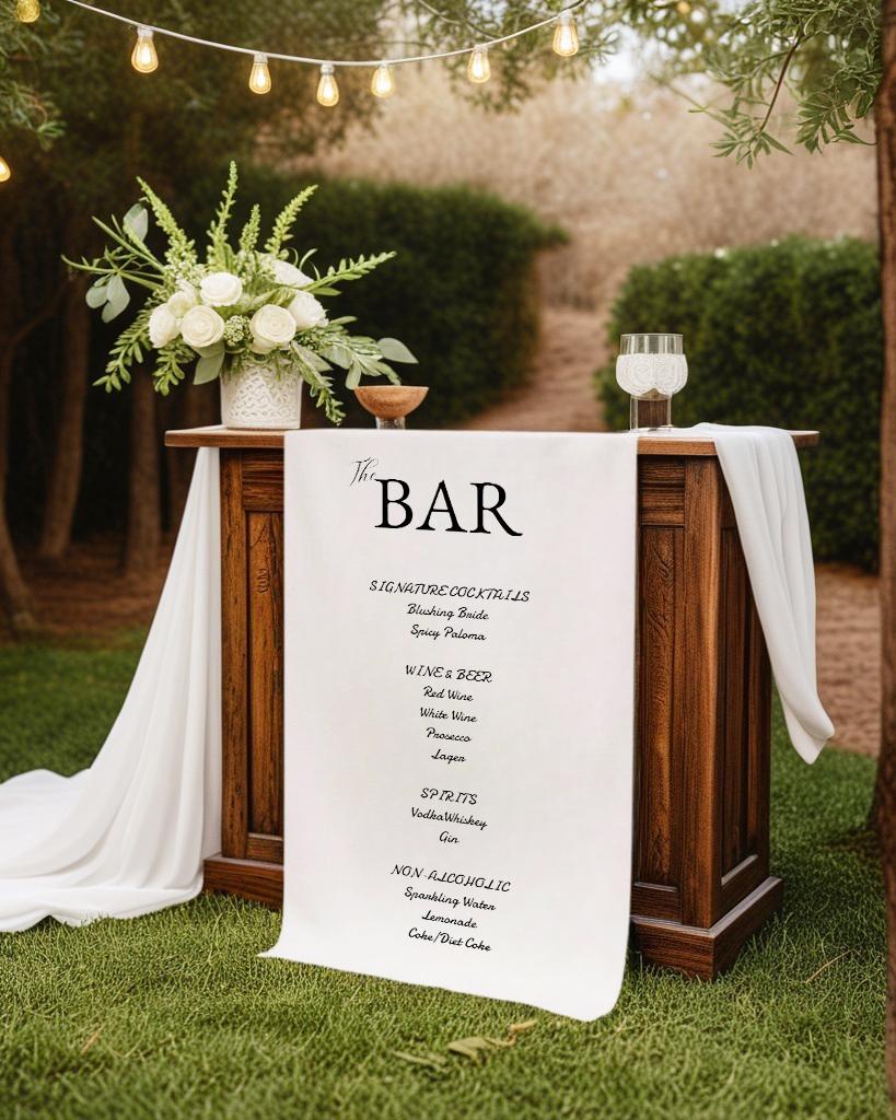 Fabric Bar Cloth Sign, Custom Linen Bar Sign, Wedding Bar Menu ...