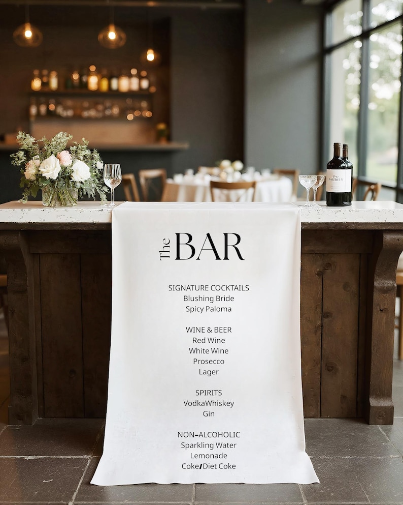 Fabric Bar Cloth Sign, Custom Linen Bar Sign, Wedding Bar Menu ...