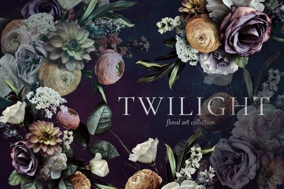 Twilight Floral Clip Art & Pattern Graphics Collection | Etsy