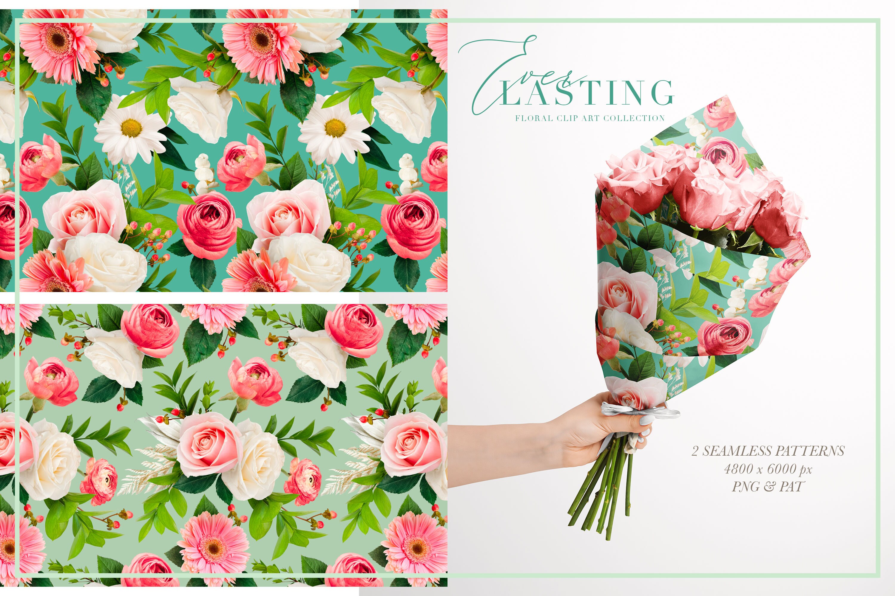 Everlasting Floral Clip Art & Pattern Graphics Collection - Commercial ...