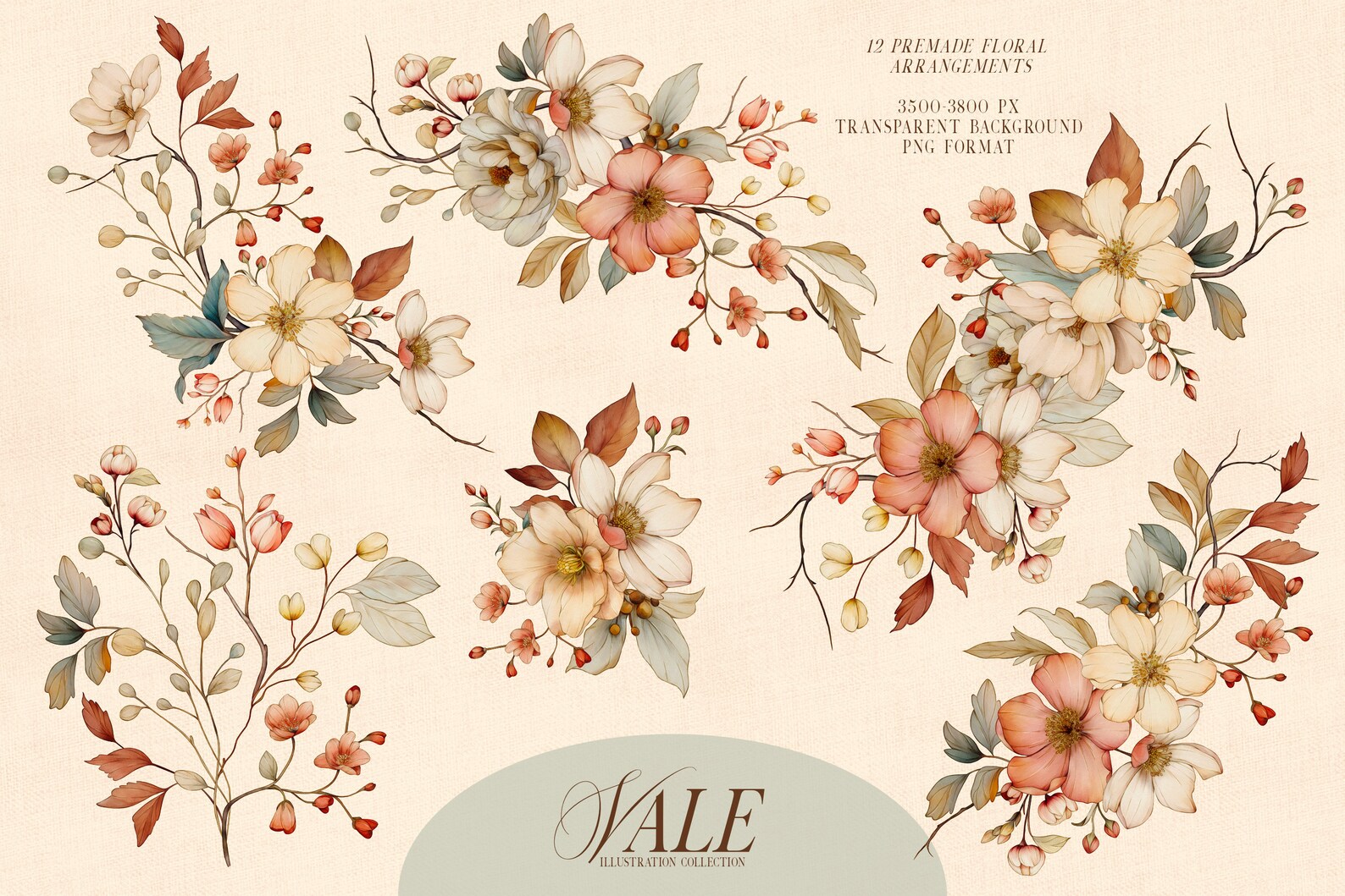 Vale Watercolor Cottagecore Floral Clip Art & Digital Graphics ...