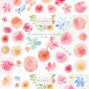 Flower Market Watercolor Floral Graphics Collection - Commercial Use - Etsy