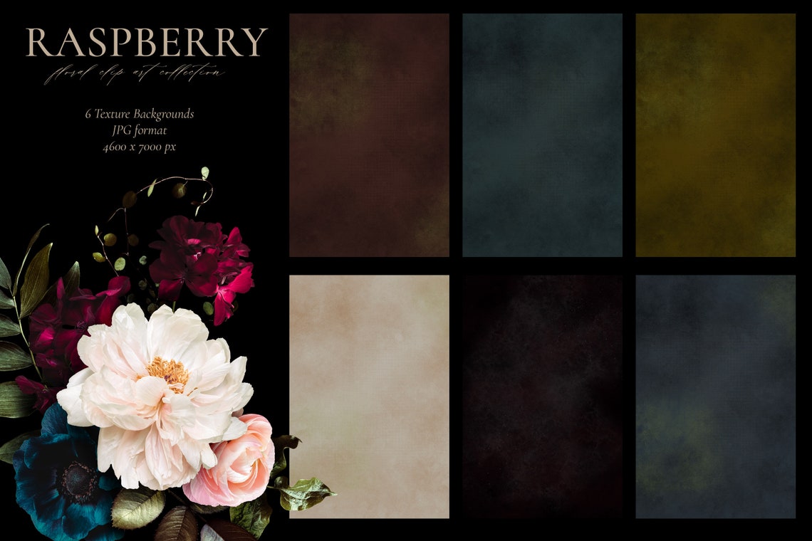 Raspberry Floral Clip Art & Pattern Graphics Collection - Commercial ...