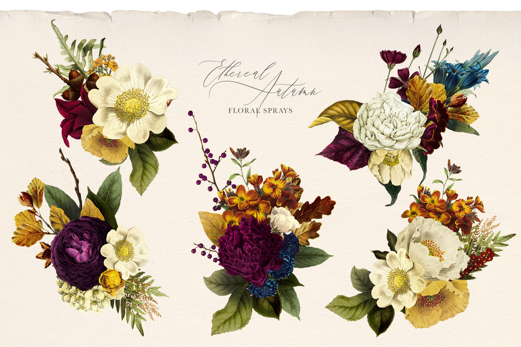 Ethereal Autumn Floral Clip Art Bouquets | Etsy