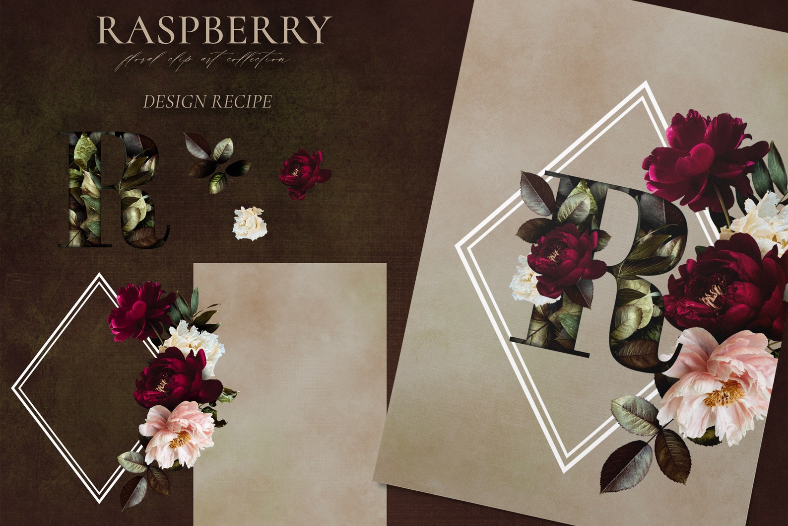 Raspberry Floral Clip Art & Pattern Graphics Collection - Commercial ...