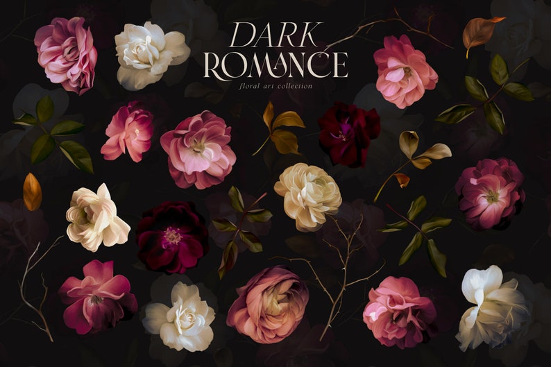 Dark Romance Floral Clip Art & Digital Graphics Collection - Commercial ...