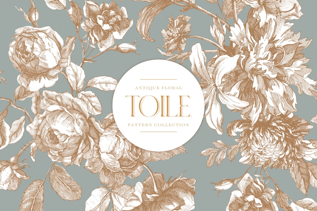 Antique Floral Toile Pattern Graphics Collection - Commercial License ...