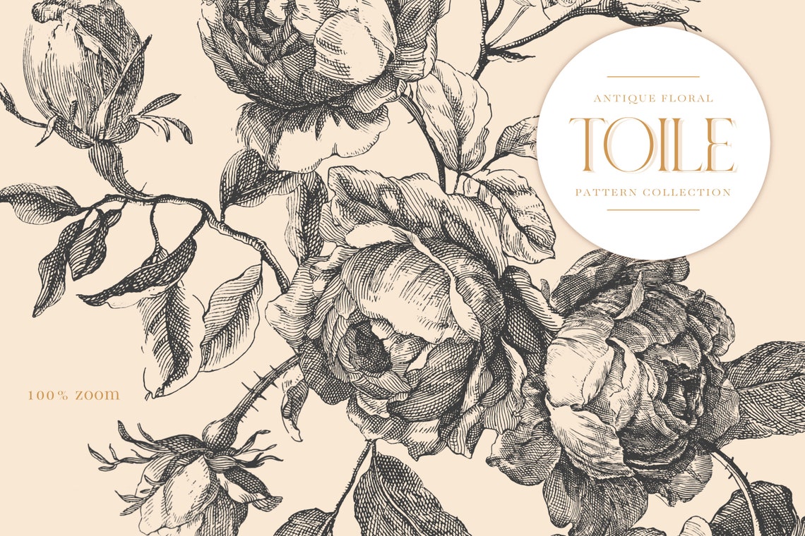 Antique Floral Toile Pattern Graphics Collection - Commercial License ...