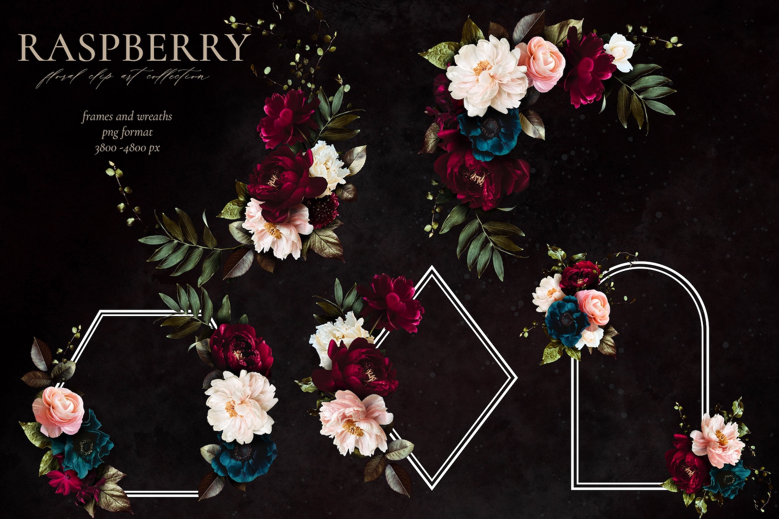 Raspberry Floral Clip Art & Pattern Graphics Collection Commercial Use ...