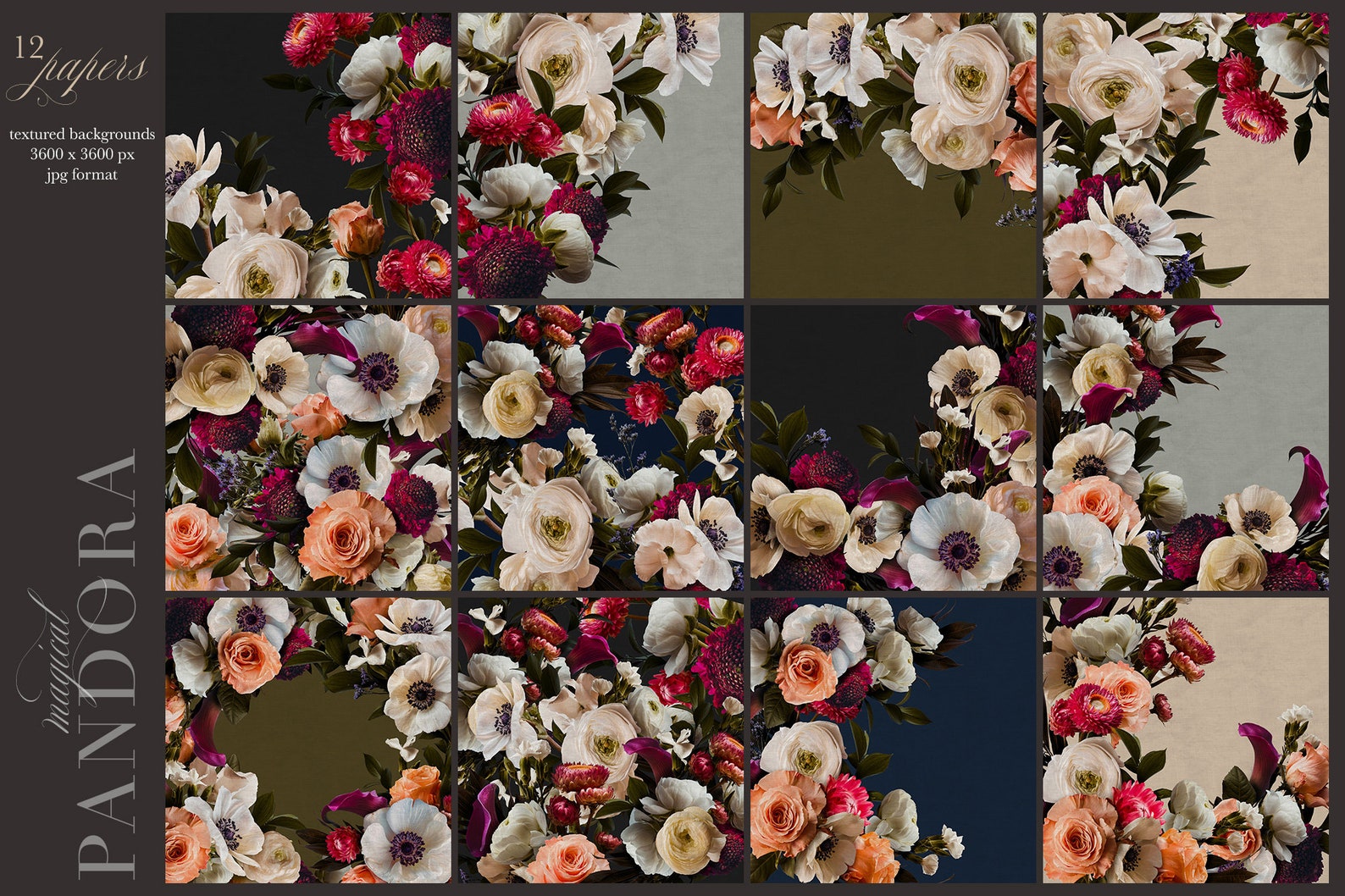 Moody Floral Clip Art Set - Transparent PNG Frames, Wreaths & Monograms ...