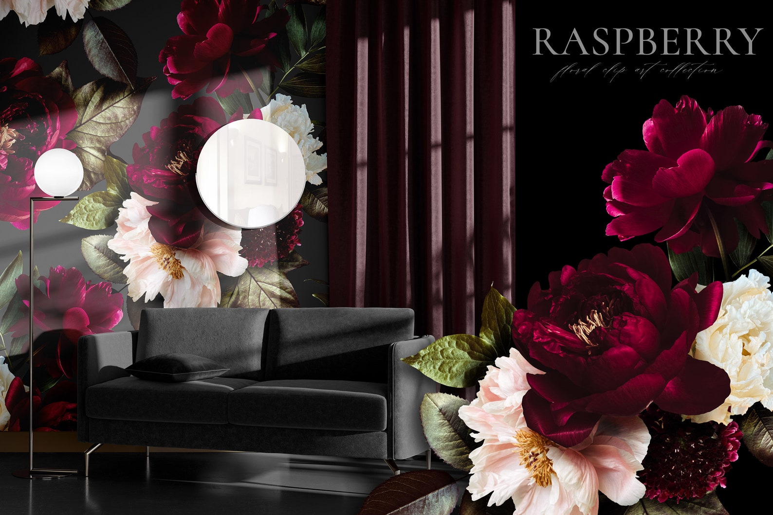 Raspberry Floral Clip Art & Pattern Graphics Collection - Commercial ...