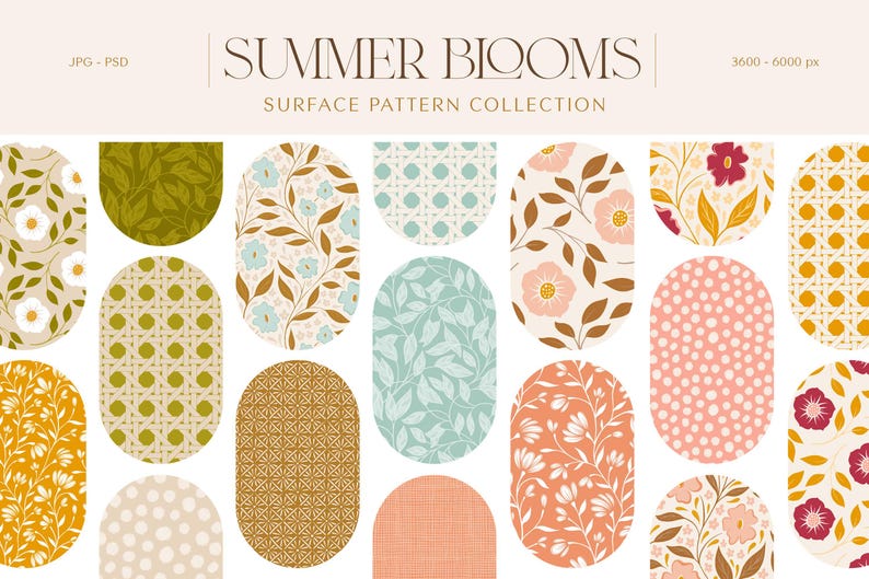 Summer Blooms Cottagecore Digital Surface Pattern Graphics Collection - Commercial License - Etsy