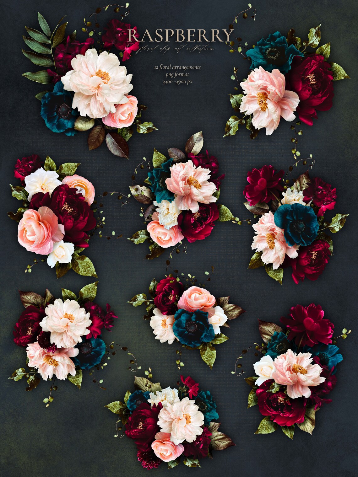 Raspberry Floral Clip Art & Pattern Graphics Collection - Etsy