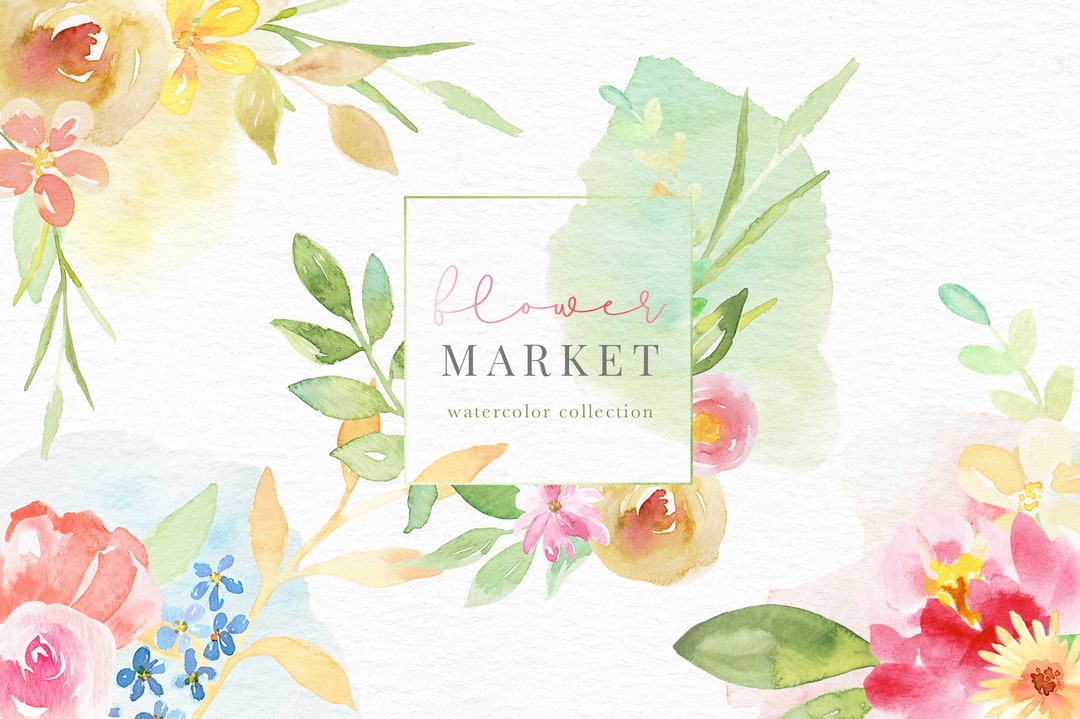 Flower Market Watercolor Floral Graphics Collection - Commercial Use - Etsy