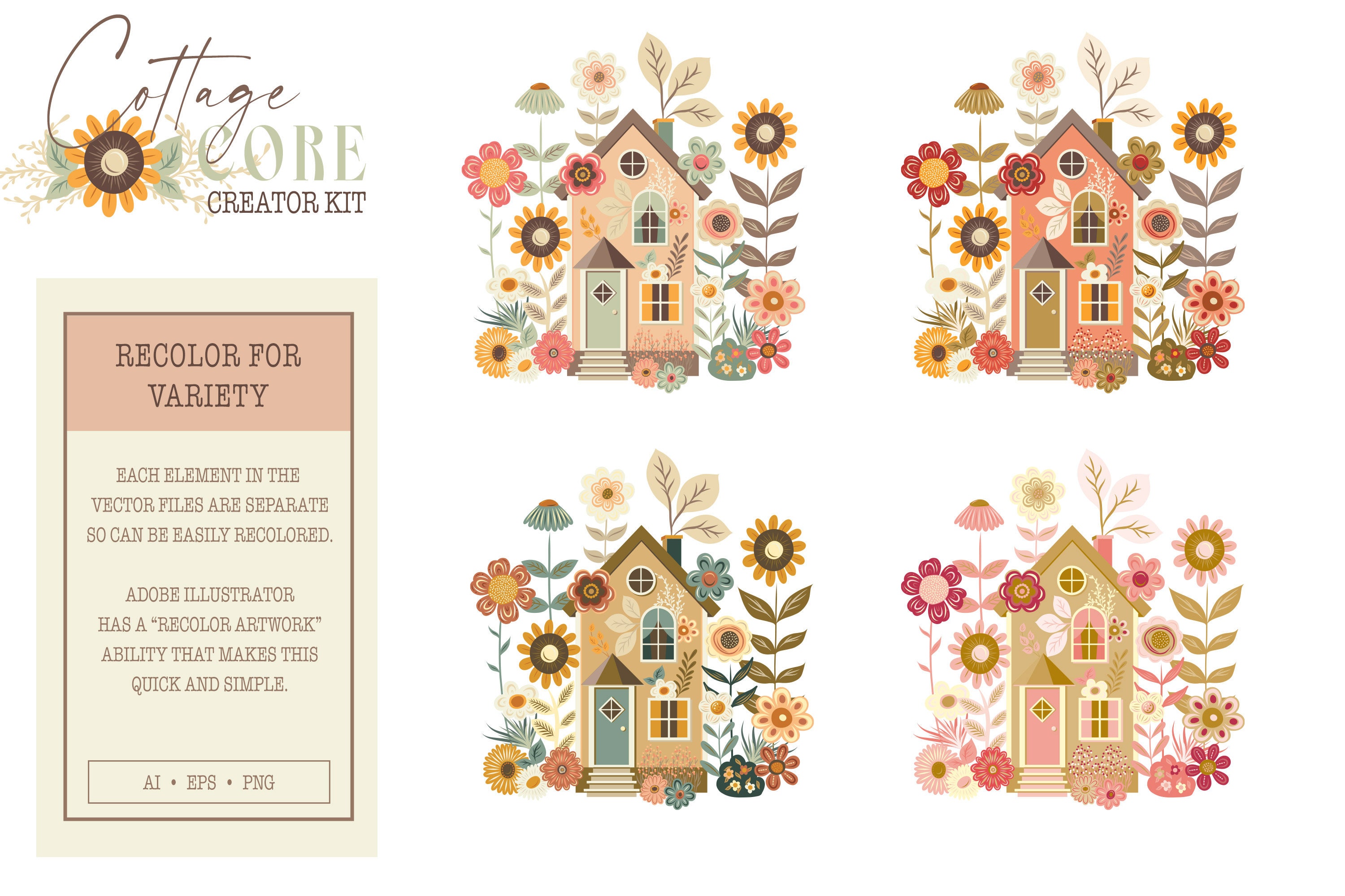 Cottage Core Floral Vector Illustration Clip Art Kit - Etsy