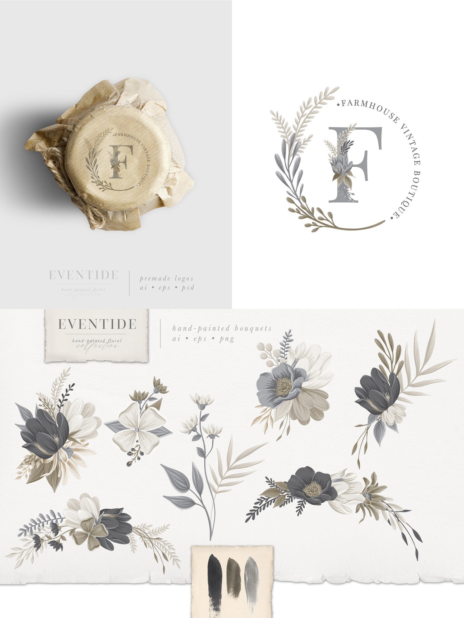 Eventide Floral Monograms Logos Patterns & Clip Art - Etsy