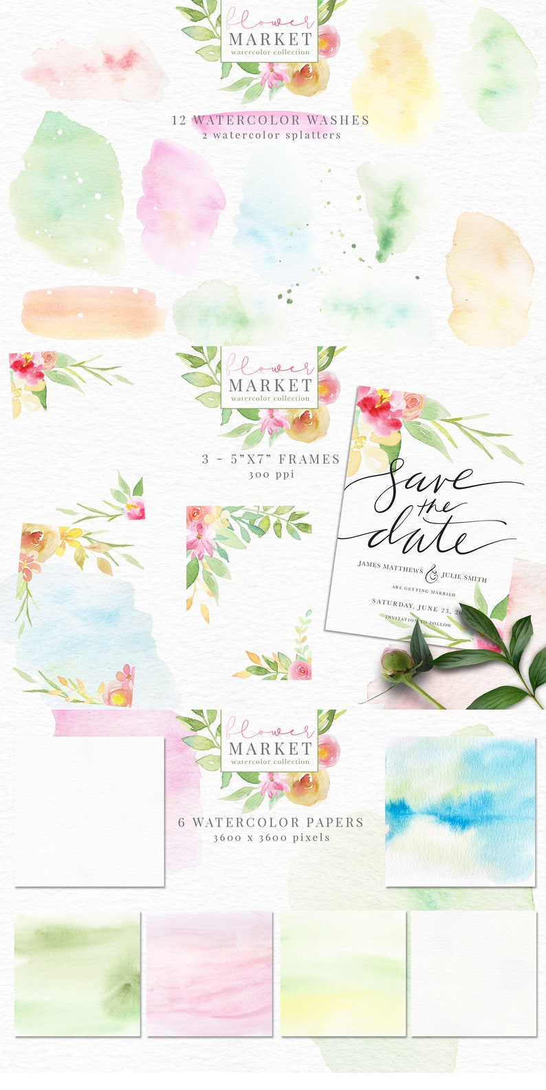 Flower Market Watercolor Floral Graphics Collection - Commercial Use - Etsy