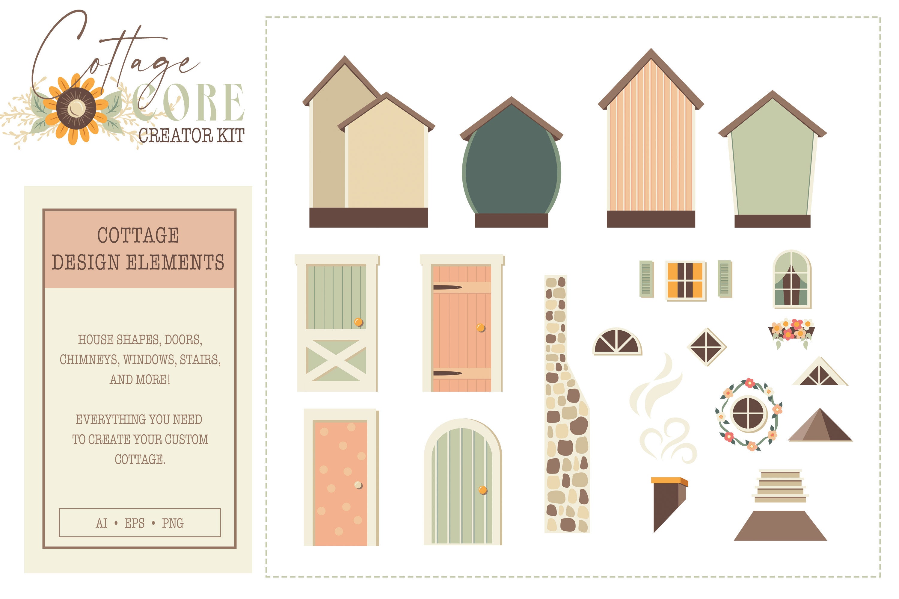 Cottage Core Floral Vector Illustration Clip Art Kit - Etsy