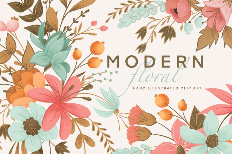 Modern Floral Clip Art Graphics Collection Commercial Use | Etsy