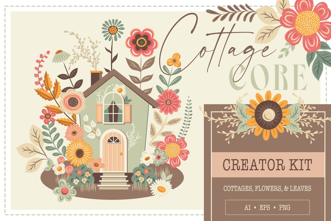 Cottage Core Floral Vector Illustration Clip Art Kit - Commercial Use ...
