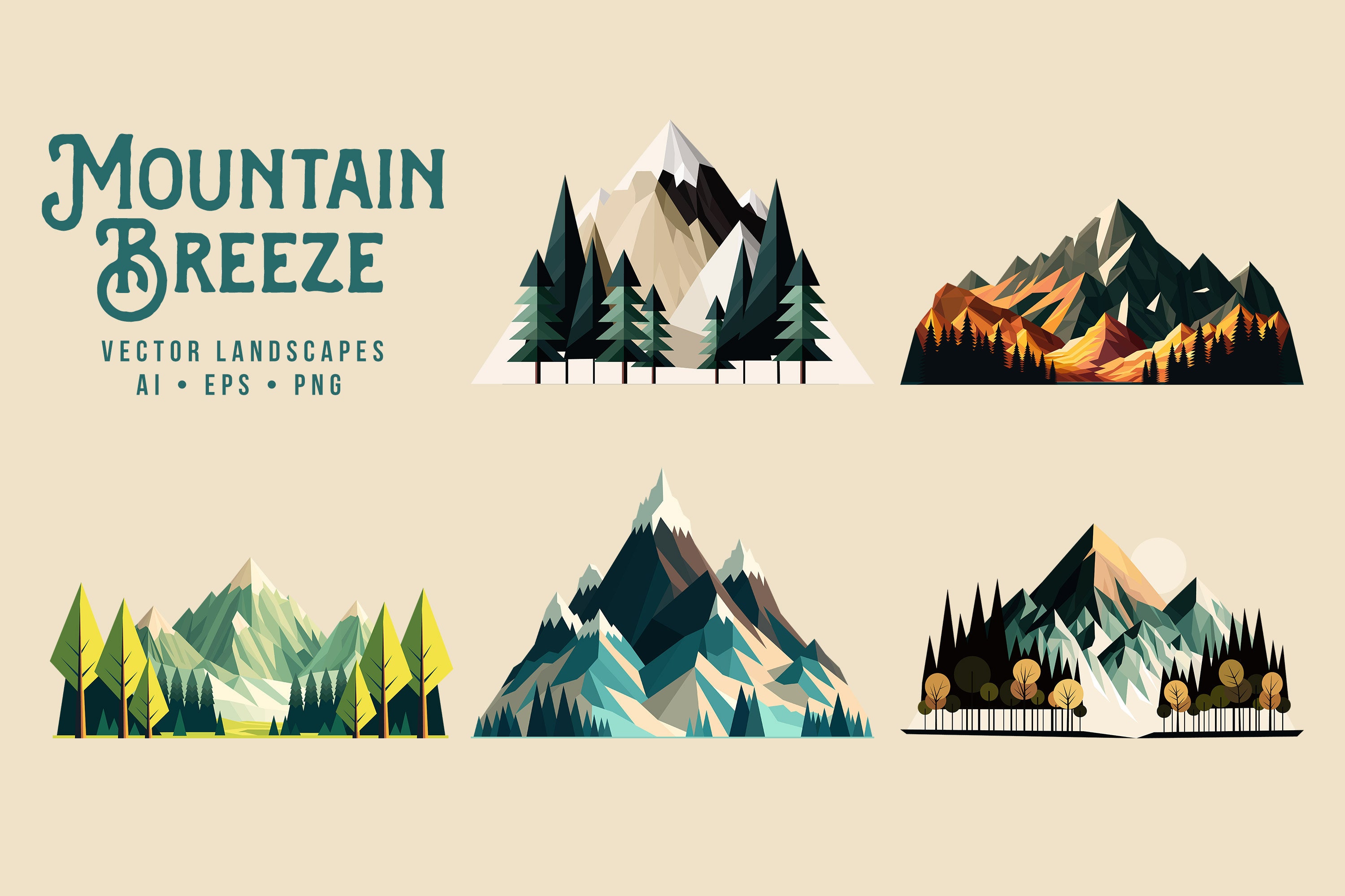 Mountain Breeze Vector Landscape Illustrations Commercial Use - Etsy