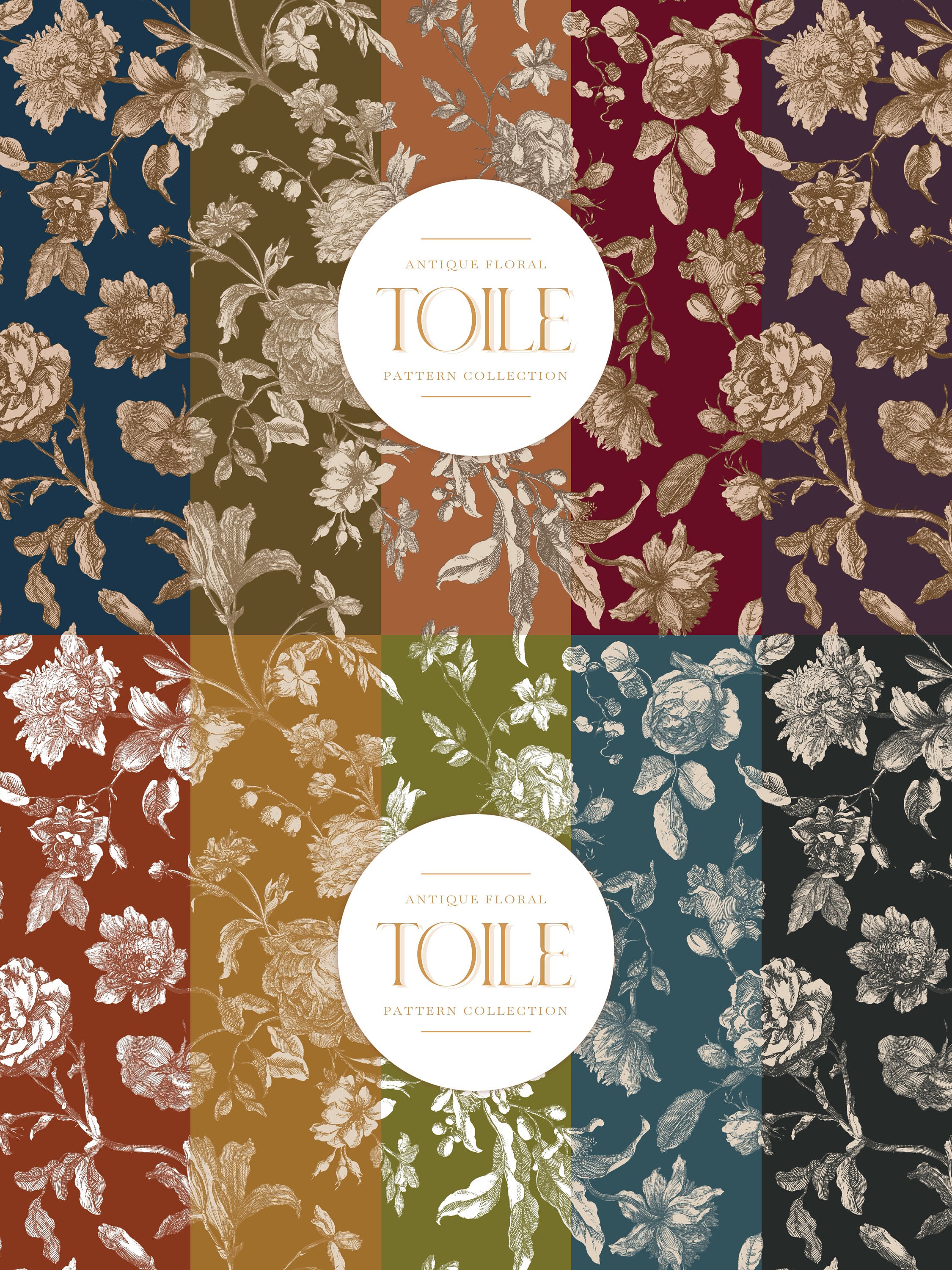 Antique Floral Toile Pattern Graphics Collection - Commercial License ...