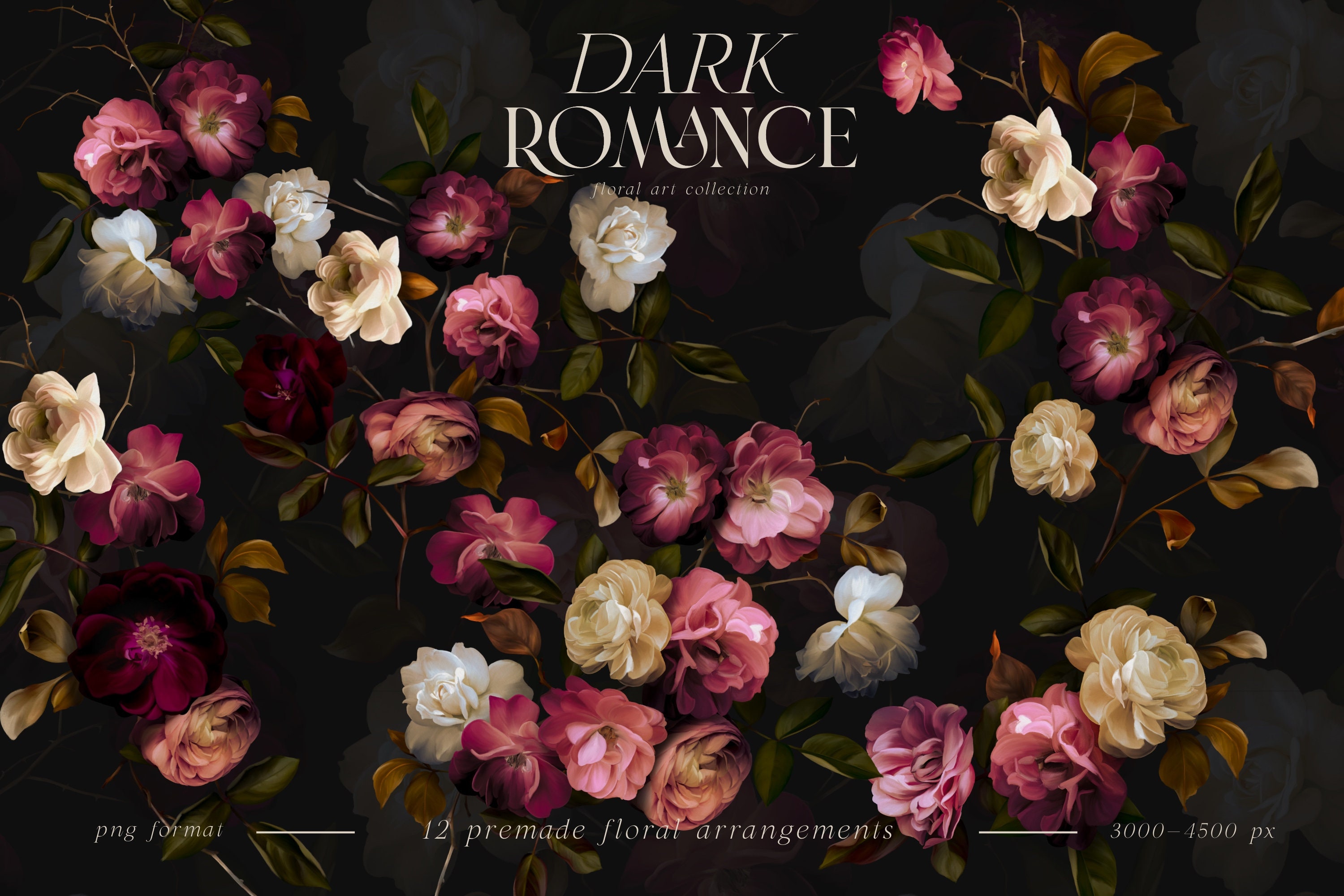 Dark Romance Floral Clip Art & Digital Graphics Collection - Commercial ...