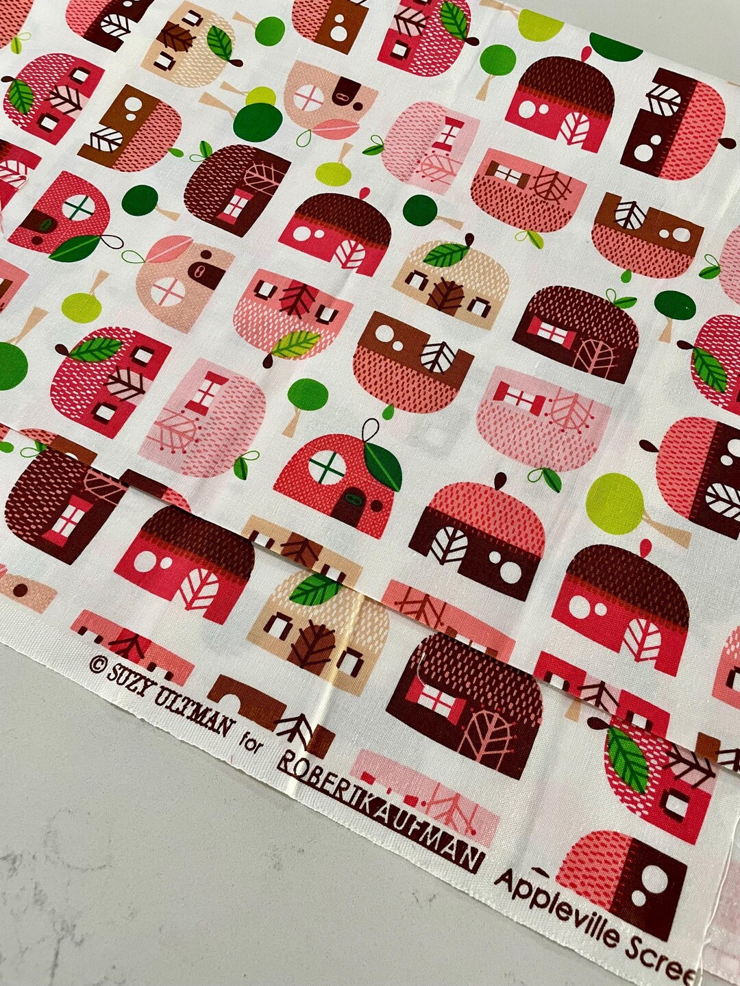 2 YARDS 30" of Appleville Houses in White by Suzy Ultman for Robert ...