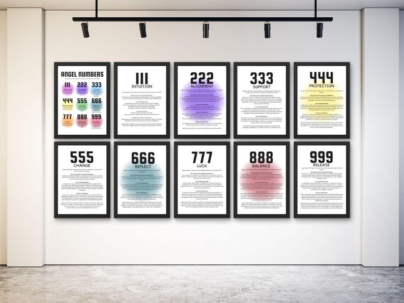 Angel Numbers Full Set, Complete Numerology Art Collection, Black and ...
