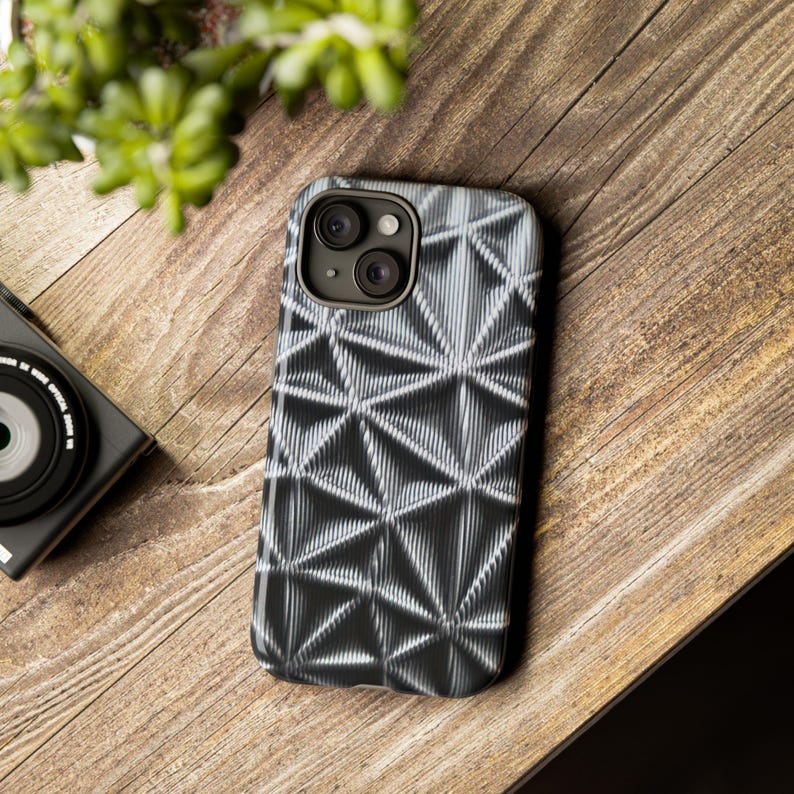 3D Steel Look Optical Illusion Phone Case iPhone Cover 8 11 12 14 15 16 ...