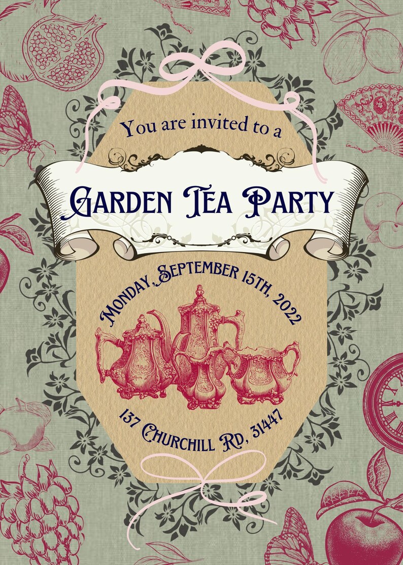Customizable Birthday Celebration Garden Tea Party Invitation Template ...