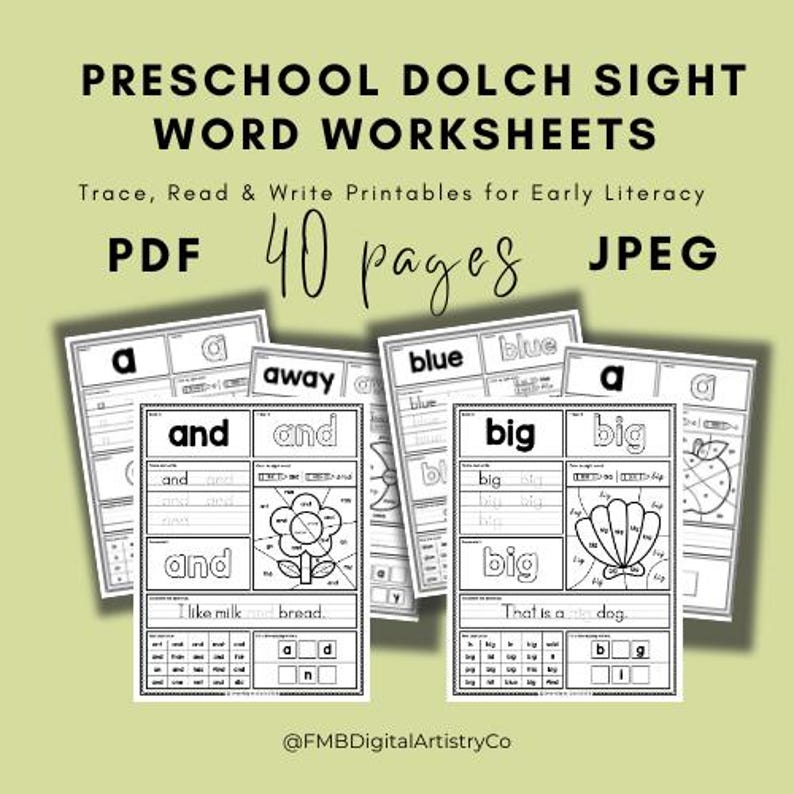 Preschool Dolch Sight Word Worksheets | Trace, Read & Write Printables ...