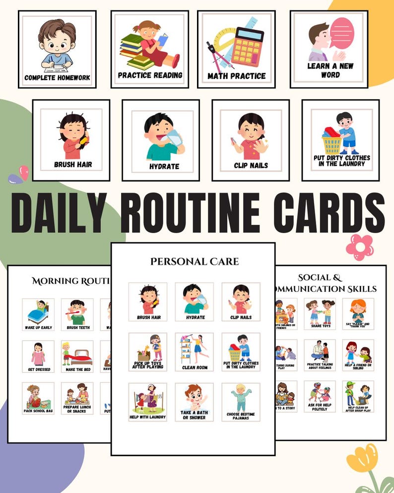 Daily Routine Cards Visual Schedule Chore Chart & Checklist Routine ...