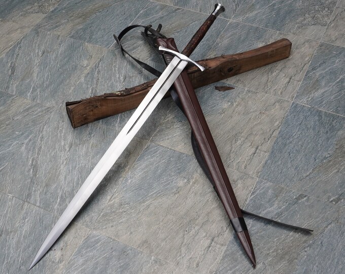 Hand-forged Medieval Longsword With Leather Sheath, Double Edge Viking ...