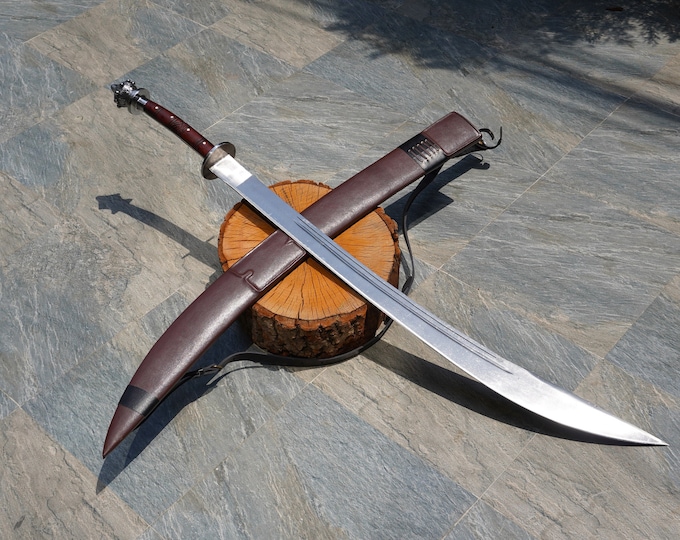 Hand-forged Viking Scimitar Sword: 54.5" Carbon Steel With Leather ...