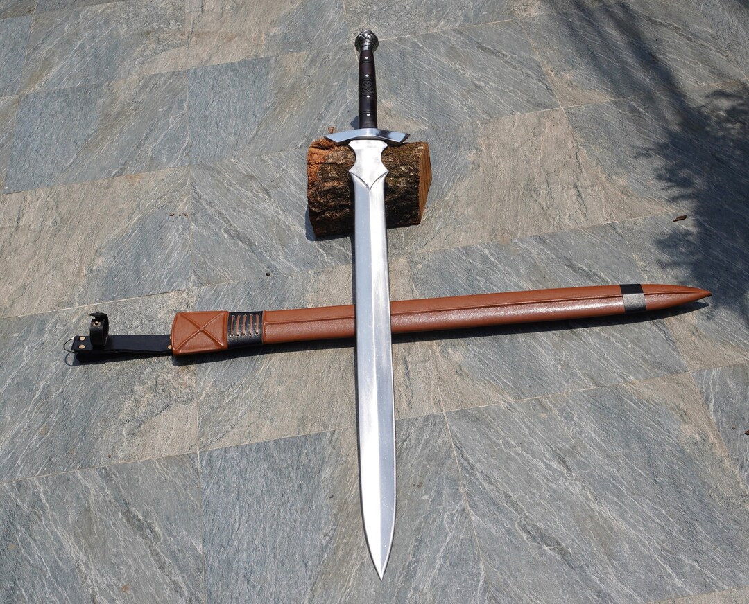 48.8" Double Edged Hand-forged Aesthetic Viking Sword With Leather ...