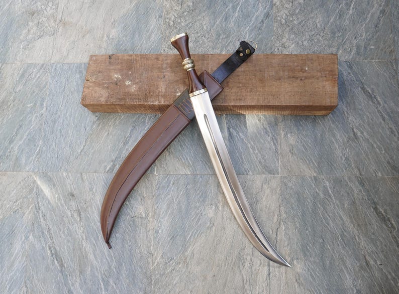 30.5 Inch Hand-forged Curved Machete With Ornate Brass Detailing and ...