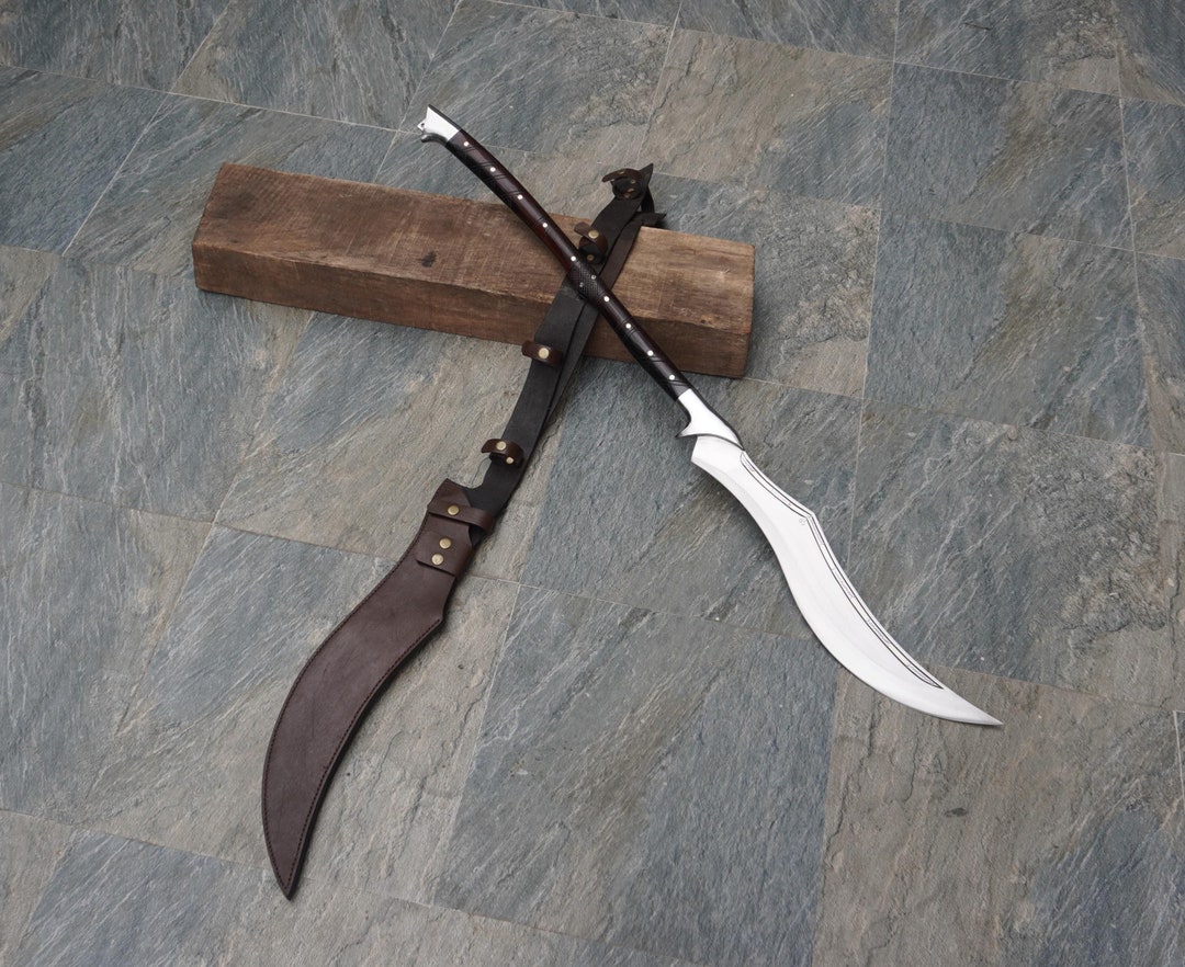 20 Inch Long Handle Curved Scimitar Sword With Leather Sheath ...