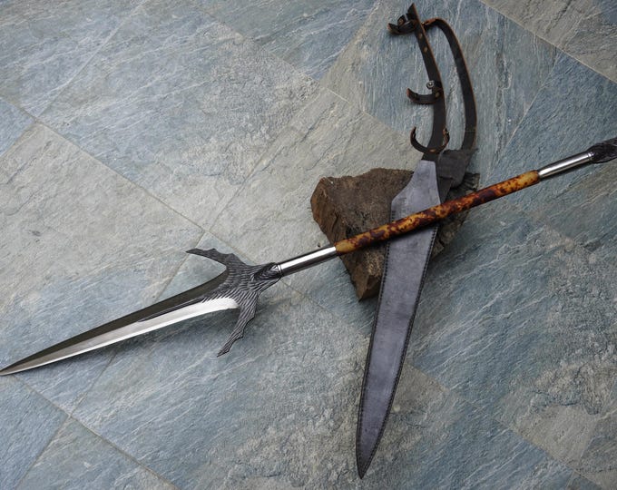 49" Hand Forged Carbon Steel Spear With Leather Sheath, Bowie Spear ...
