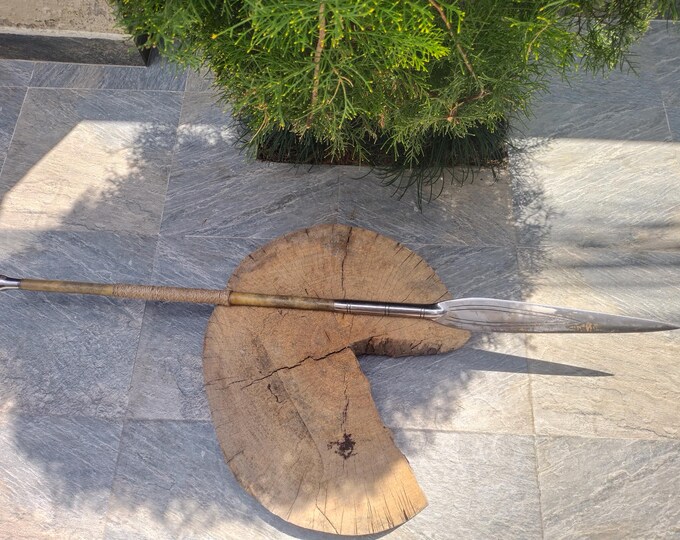 51" Hand Forged Carbon Steel Spear With Leather Sheath, Bowie Spear ...