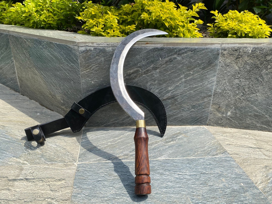 16" Handcrafted Leather-coated Sickle , Nepalese Sickle, Herb Knife ...
