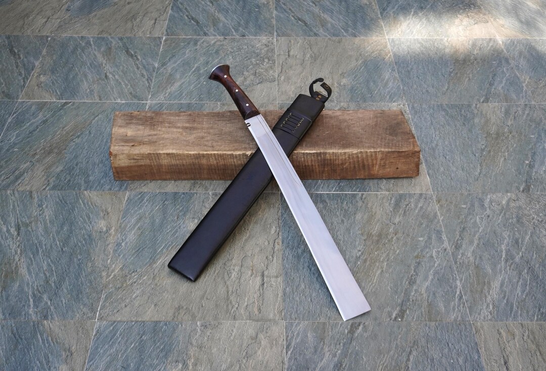 30.1" Hand-forged Steel Full Tang Machete With Leather Sheath, Nepalese ...