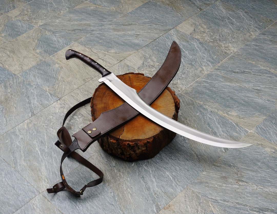 Hand-forged Carbon Steel Scimitar Sword: Rosewood Handle, Leather ...